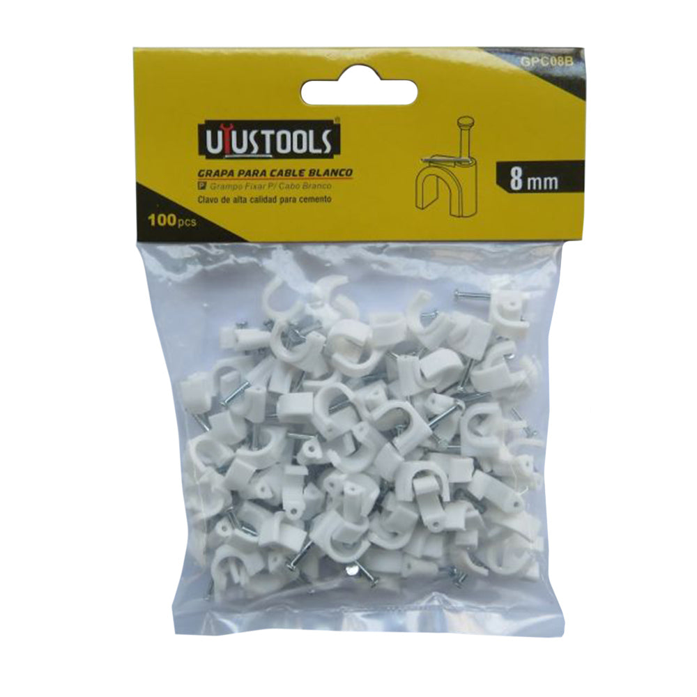 GRAPA P/CABLE BLANCO 8MM 100 PCS UYUSTOOLS – Pernopolis